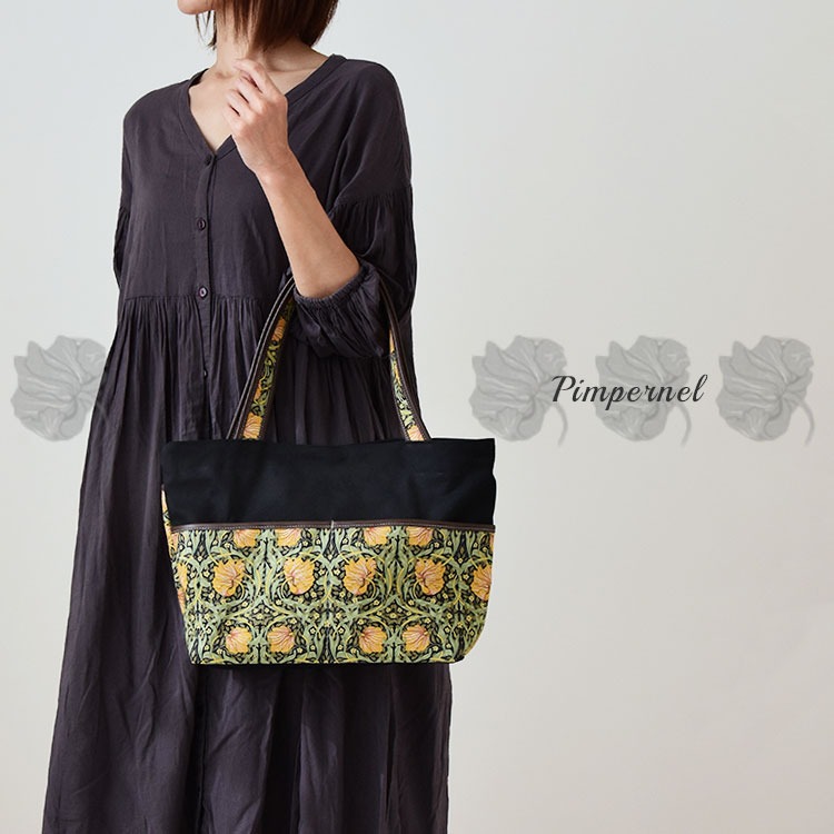 トートバッグ A4サイズ 横型 マチ付き ポケット マグネットボタン 本革 レザー 倉敷帆布 ハンドバッグ マザーズバッグ 鞄 CallaBella モリス生地 : HIGHCAMP ...