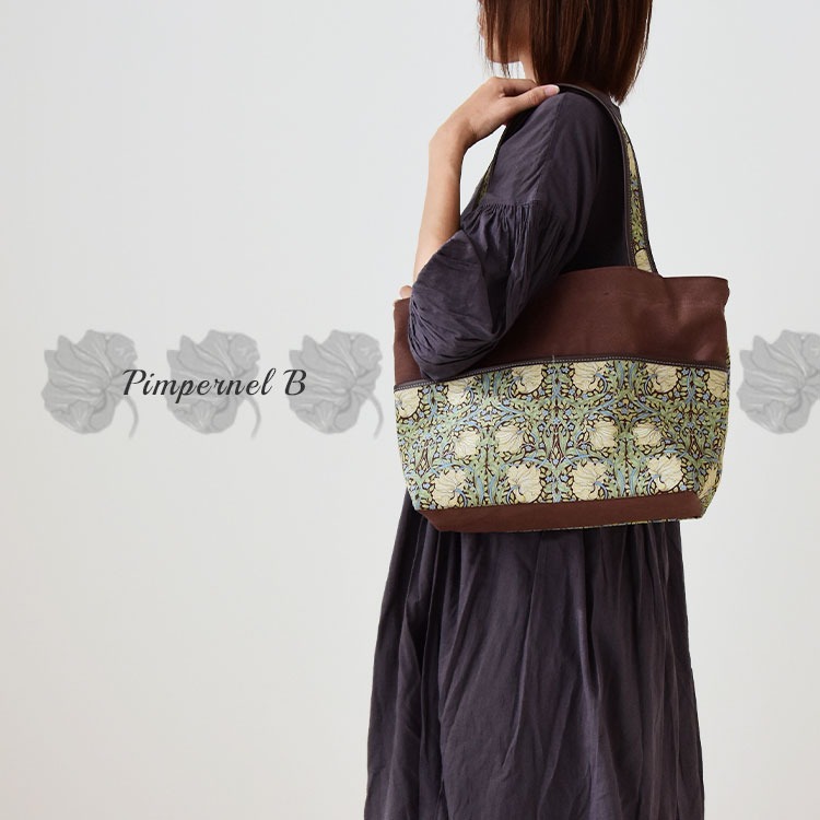 トートバッグ A4サイズ 横型 マチ付き ポケット マグネットボタン 本革 レザー 倉敷帆布 ハンドバッグ マザーズバッグ 鞄 CallaBella モリス生地 : HIGHCAMP ...