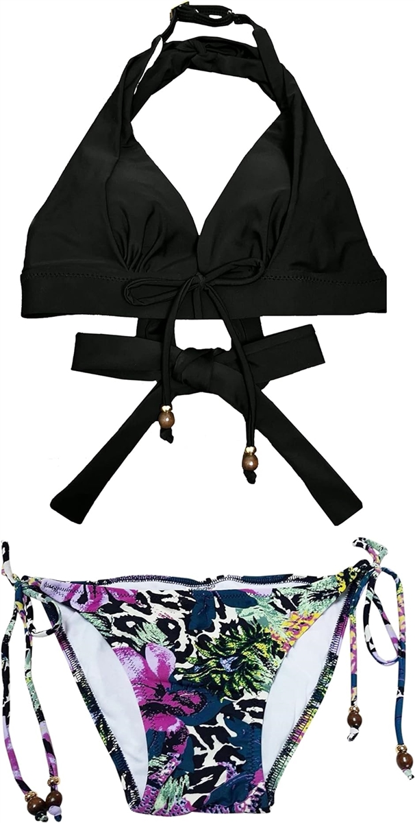 水着 ビキニ レディース クロスデザイン クロスビキニ S675 O1( O1 ブラックxパラダイスフラワー2, M) : スピード発送 ホリック - 通販 - Yahoo!ショッピング