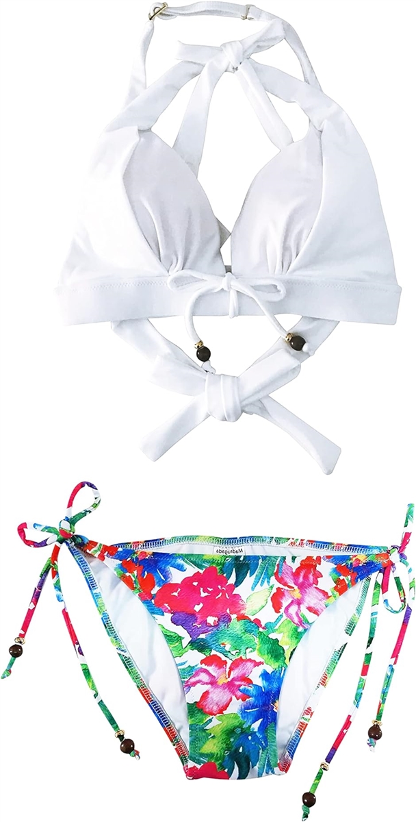 水着 ビキニ レディース クロスデザイン クロスビキニ S675 F1 ホワイト( ホワイト xパラダイスフラワー, M) : スピード発送 ホリック - 通販 - Yahoo!ショッピング