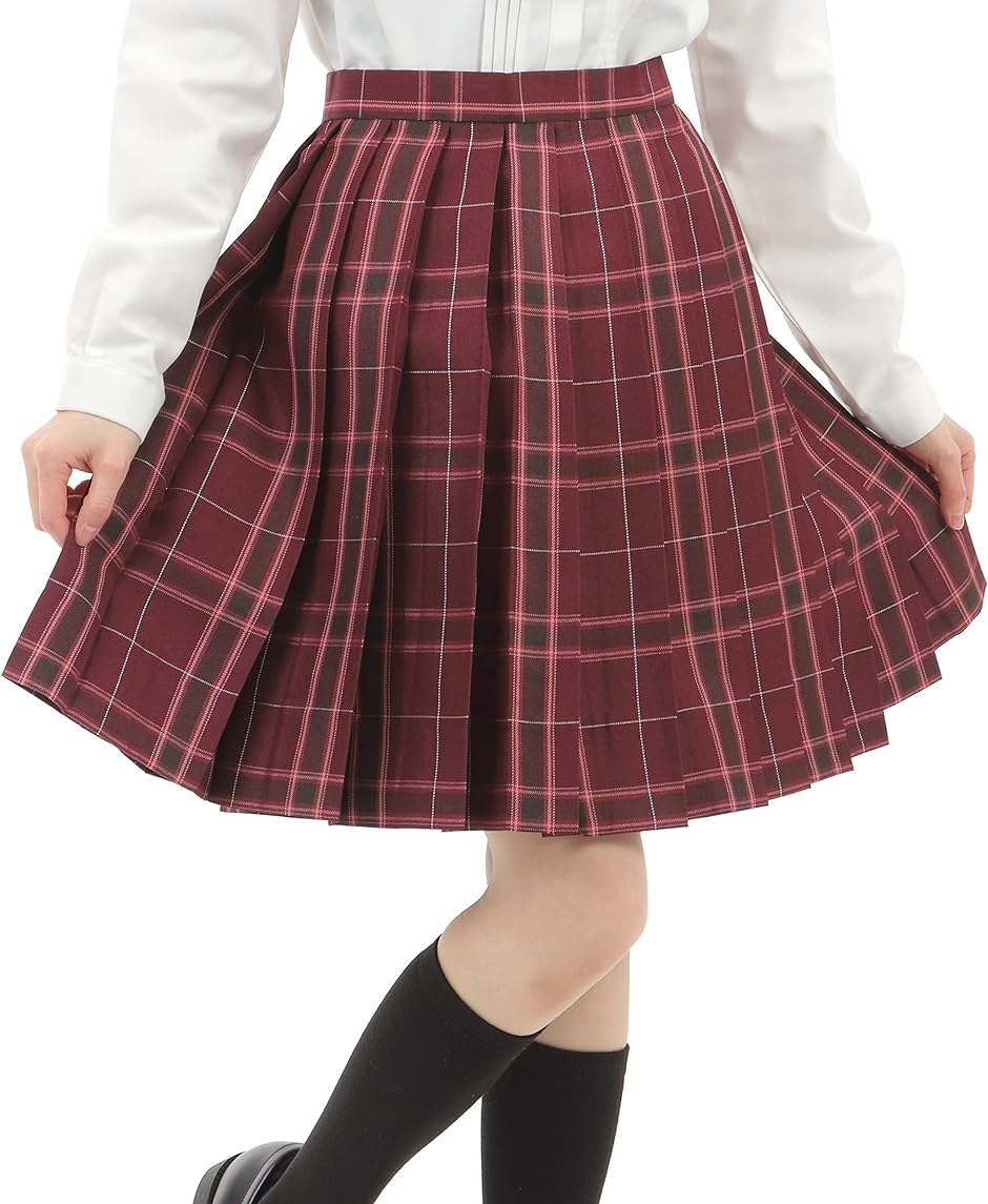 プリーツスカート チェック柄 丈48cm 膝上 スクールスカート 制服 女子高生 e244( エンジ, M) : スピード発送 ホリック - 通販 - Yahoo!ショッピング