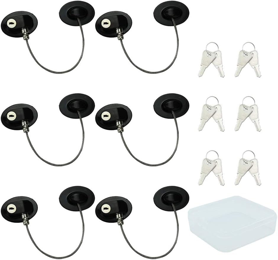 〜令和改良進化版〜キーロック ワイヤー式 ドアロック SafeKeeper PRO 頑丈 工事不要 道具不要 簡単設置(6個・ブラック ...