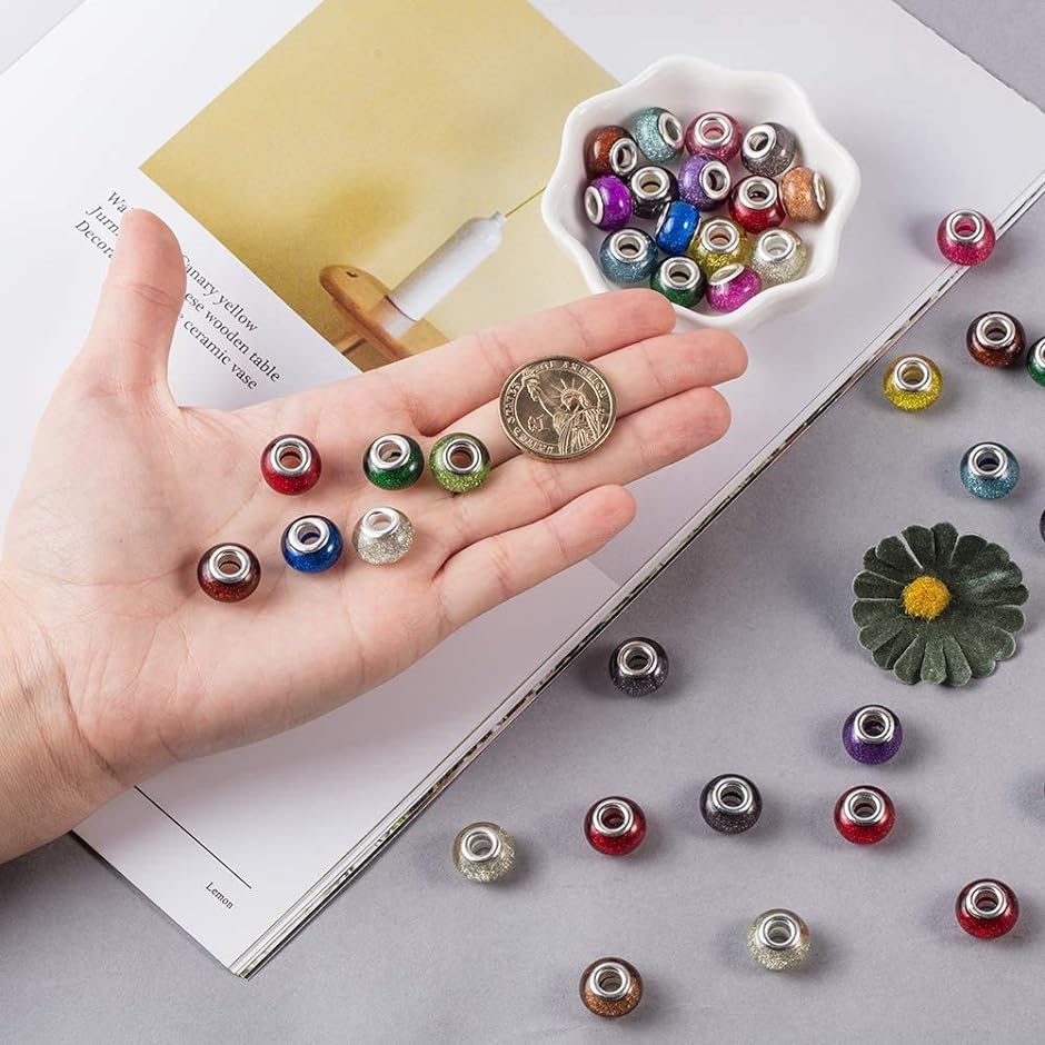 ヨーロピアンビーズ 大穴ビーズ 約100個入り 14x9mm アクリルビーズ クリア とんぼ玉 ロンデル 和風ビーズ 多面体 MDM( 混合色 ...