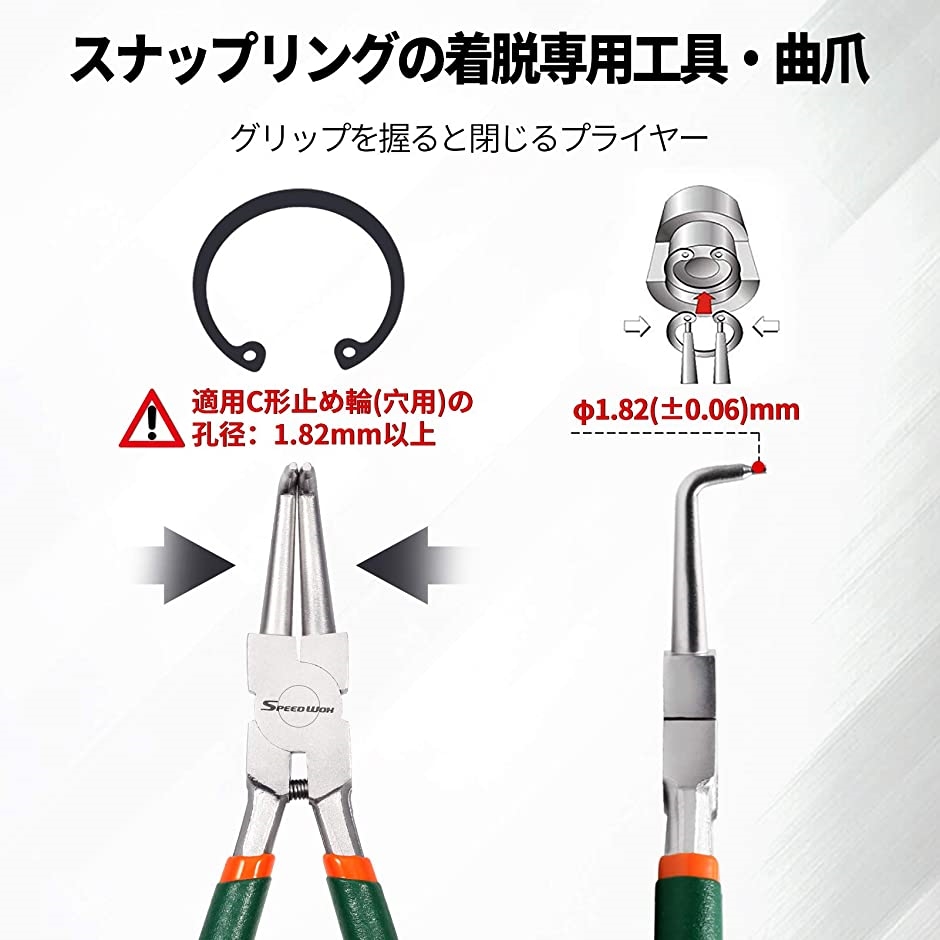 ブランド登録なし 穴用スナップリングプライヤー 90°ベント 159mm Cリングプライヤー C型スナップリング着脱専用 リング外し( グリーン, 7) : スピード発送 ホリック - 通販 ...