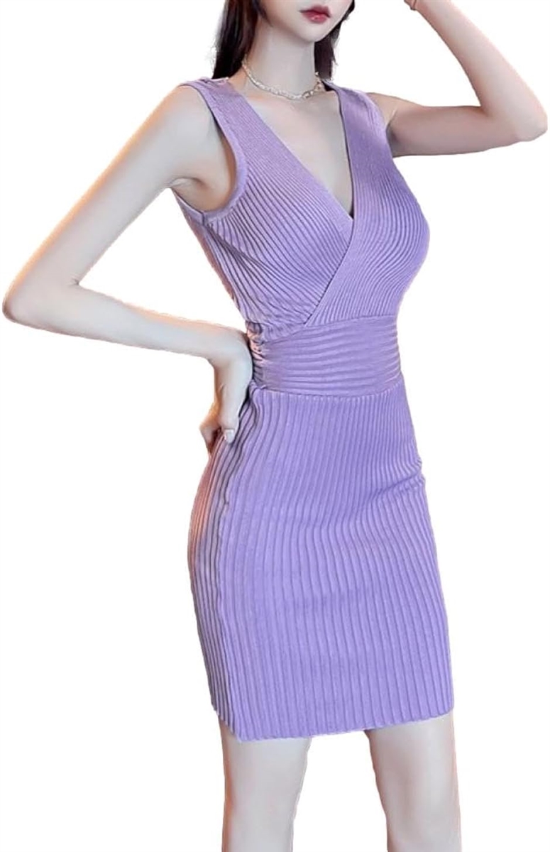 ニット ワンピース カシュクール タイト ミニ クラブ ドレス Vネック ノースリーブ EB0( ラベンダー, Free Size) :2BJCPTPQRD:スピード発送 ホリック - 通販 ...