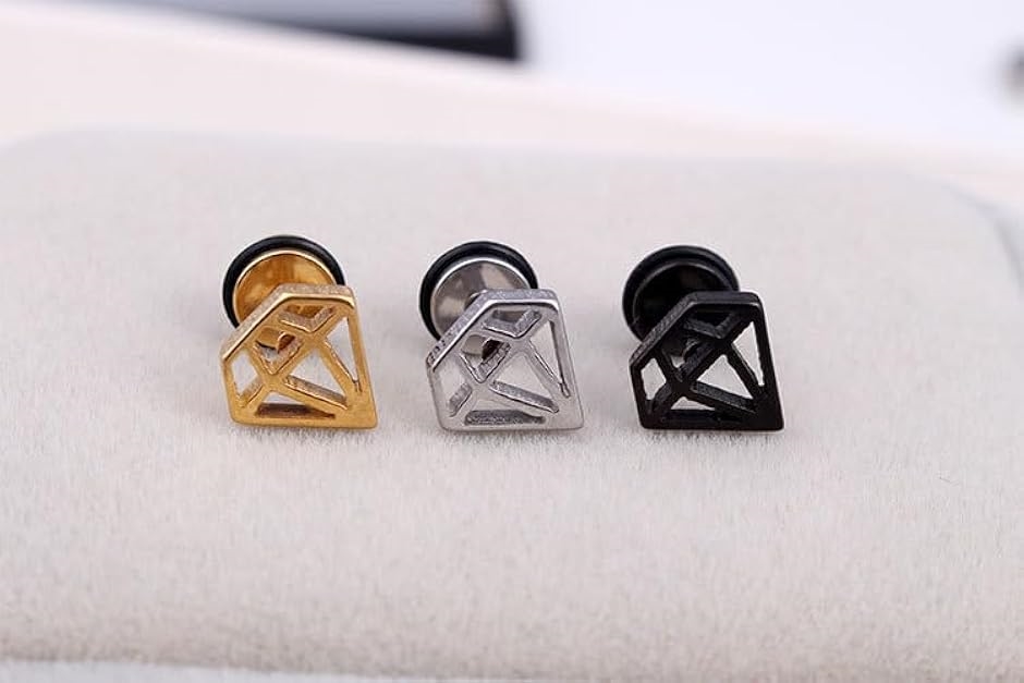 ピアス 3点セット スタッドピアス ネジ切りポスト 人気モチーフ 18G つけっぱなし お揃い (シルバー|ブラック|ゴールド, 中 ...