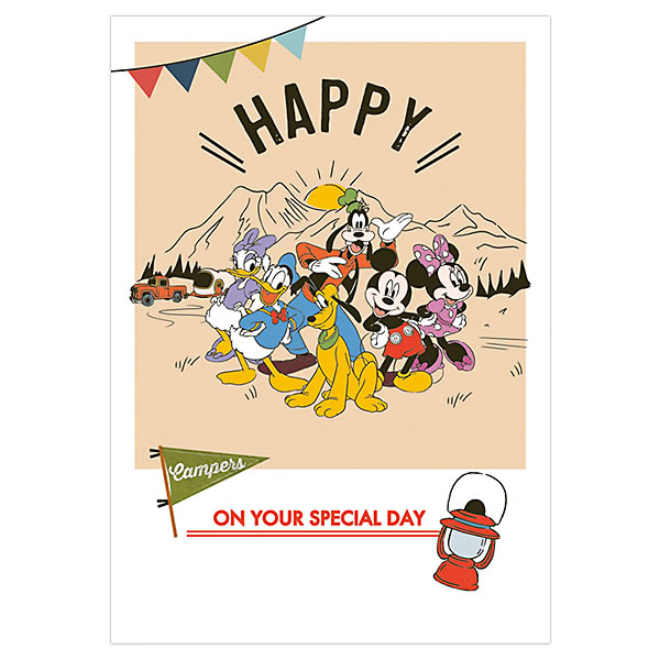 Hallmark バースデーカード 二つ折りポップアップ ディズニー ミッキー＆フレンズ 仲間たちキャンプ EAR-836-610 ホール ...