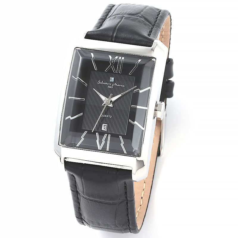 サルバトーレマーラ 腕時計 SalvatoreMarra 時計 レクタンギュラー カットガラス ブラック 男性 向け メンズ SM21101 ...