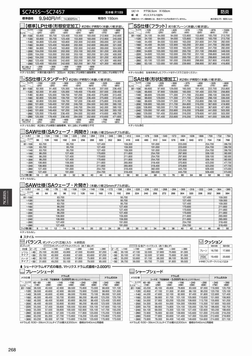 WILLIAM MORRIS GALLERY モリス クロニクルズ（サンゲツ）オーダーカーテン SC7455-SC7457 仕上り巾526 ...