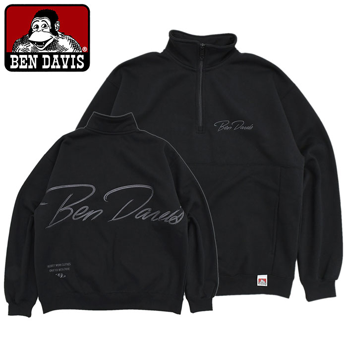 BEN DAVIS ベンデイビス トレーナー メンズ ビッグ スクリプト ハーフ ジップ スウェット ( C-24380013 Big ...
