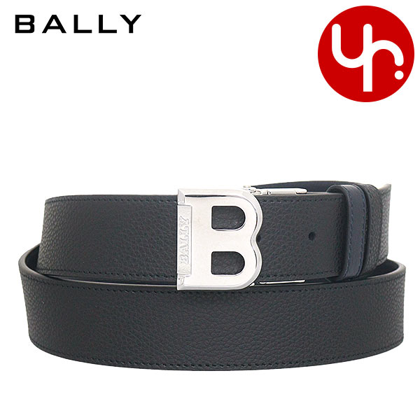 バリー BALLY 小物 ベルト #590572 ブラック×ダークブルー B エンボス レザー リバーシブル ベルト アウトレット メンズ ...