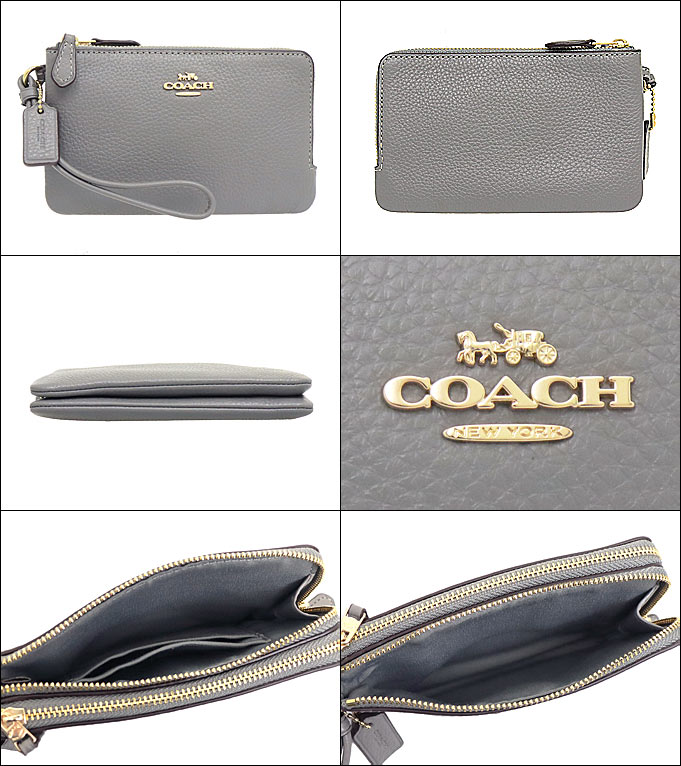 コーチ COACH 小物 ポーチ F06649 6649 ヘザーグレー ラグジュアリー ペブルド レザー ダブル コーナー ジップ リスト ...