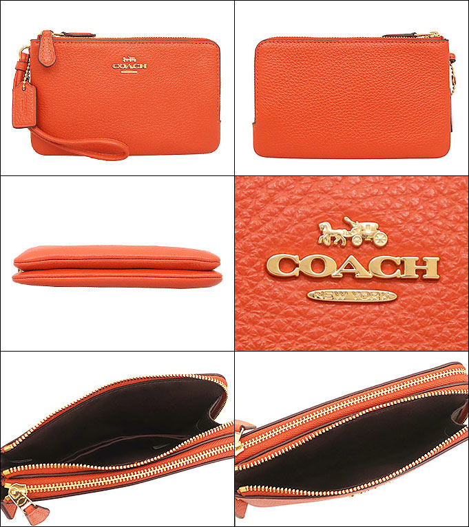 COACH コーチ 小物 ポーチ F06649 6649 マンゴー ラグジュアリー ペブルド レザー ダブル コーナー ジップ リストレット ...