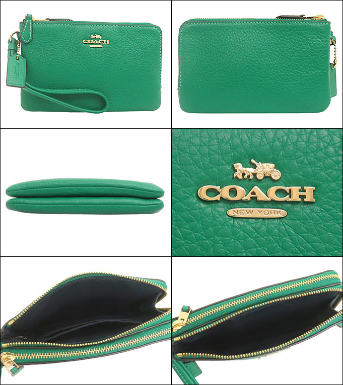 COACH コーチ 小物 ポーチ F06649 6649 ブライトジェイド ラグジュアリー ペブルド レザー ダブル コーナー ジップ リスト ...