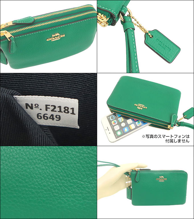 COACH コーチ 小物 ポーチ F06649 6649 ブライトジェイド ラグジュアリー ペブルド レザー ダブル コーナー ジップ リスト ...