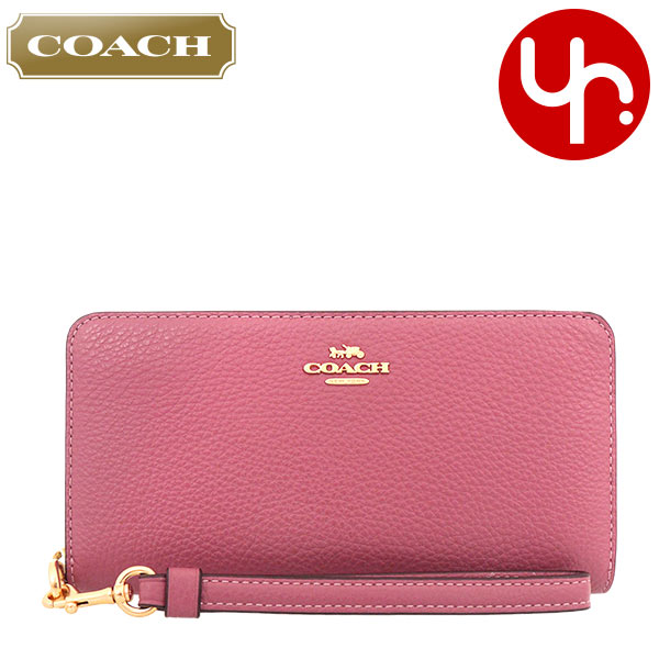 COACH コーチ 財布 長財布 FC4451 C4451 ルージュ ペブルド レザー ロング ジップ アラウンド ウォレット （ストラップ ...