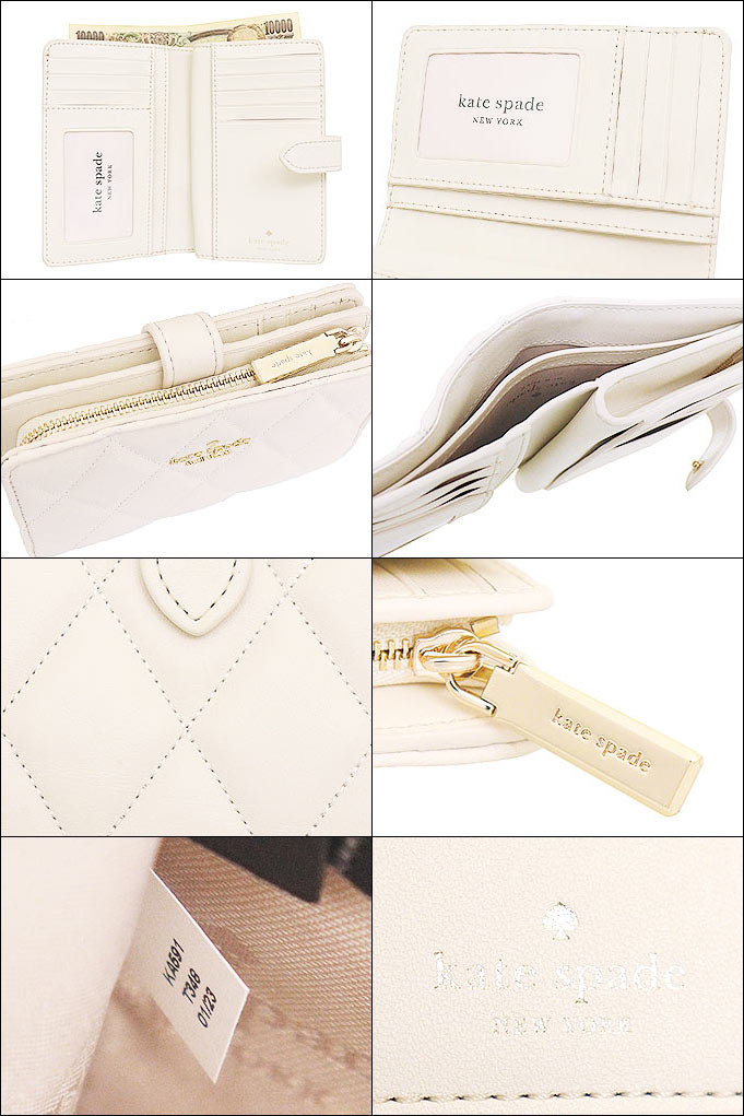 kate spade NEW YORK ケイトスペード 財布 二つ折り財布 KA591 パーチメント キャリー スムース キルテッド レザー バイフォールド ウォレット アウトレット ...