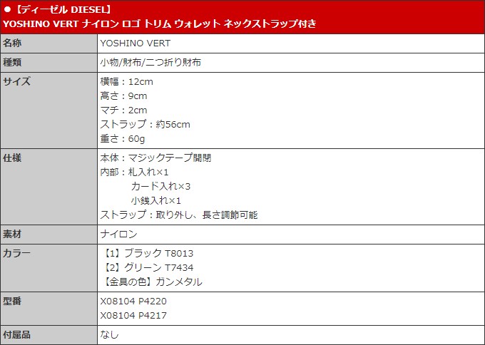 DIESEL ディーゼル 財布 二つ折り財布 X08104 P4220 P4217 YOSHINO VERT ナイロン ロゴ トリム ...