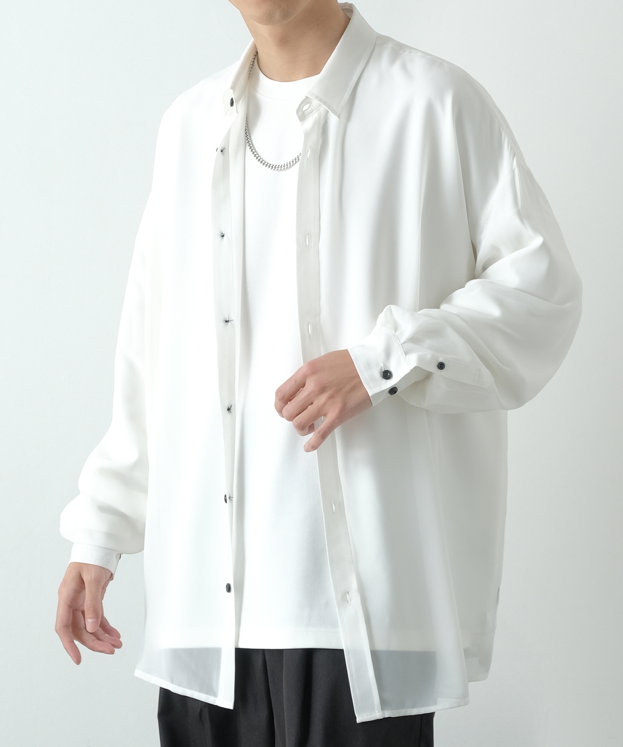 長袖シャツ メンズ NULL ヌル シアーシャツ 透け感 レギュラーカラー ビッグサイズ オーバーサイズ きれいめ カジュアル シンプル :50425:improves インプローブス ...