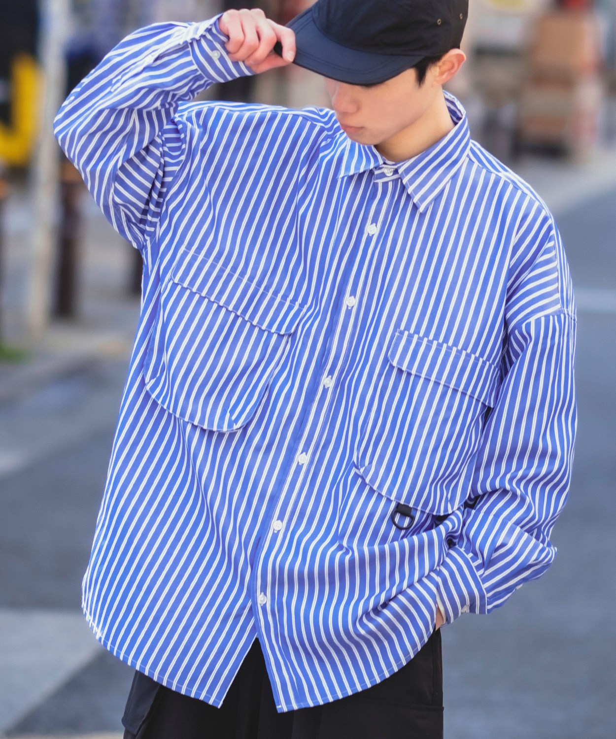 improves 長袖シャツ メンズ NULL ヌル ストライプ ユーティリティー ワーク 速乾 接触冷感 イージーケア ビッグサイズ オーバーサイズ 大きめ カジュアル ストリート ...