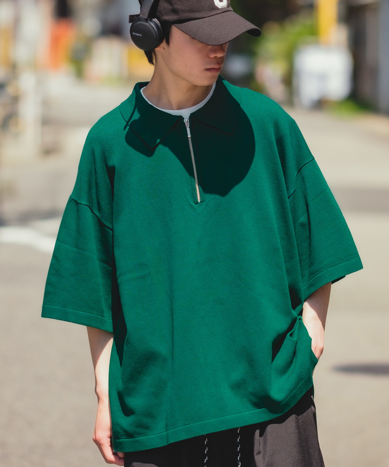 improves ポロシャツ メンズ NULL ヌル ニット ハーフジップ ZIP シャツ 半袖 無地 ビッグサイズ オーバーサイズ シンプル ベーシック 古着MIX ストリート スケーター ...