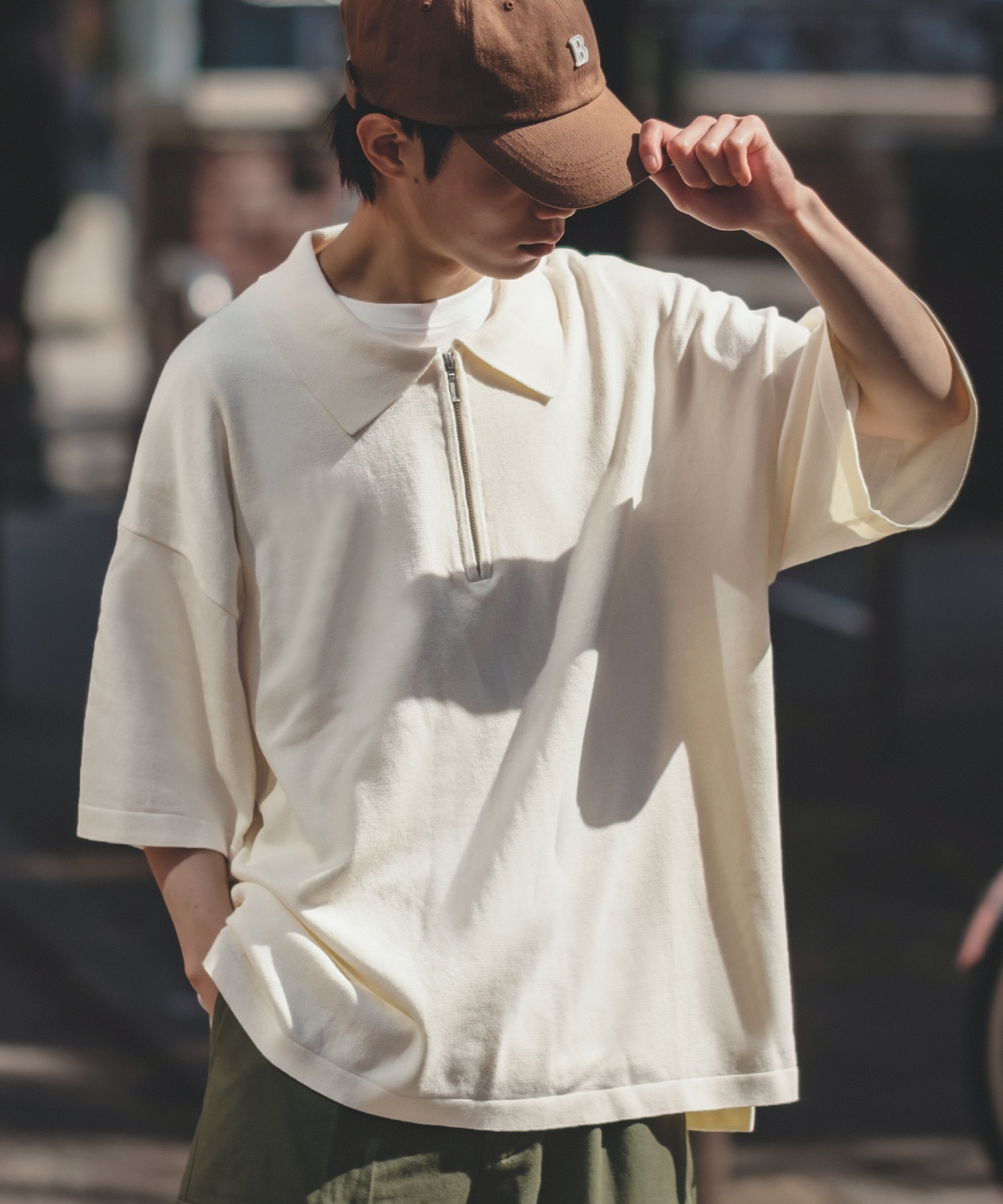 improves ポロシャツ メンズ NULL ヌル ニット ハーフジップ ZIP シャツ 半袖 無地 ビッグサイズ オーバーサイズ シンプル ベーシック 古着MIX ストリート スケーター ...