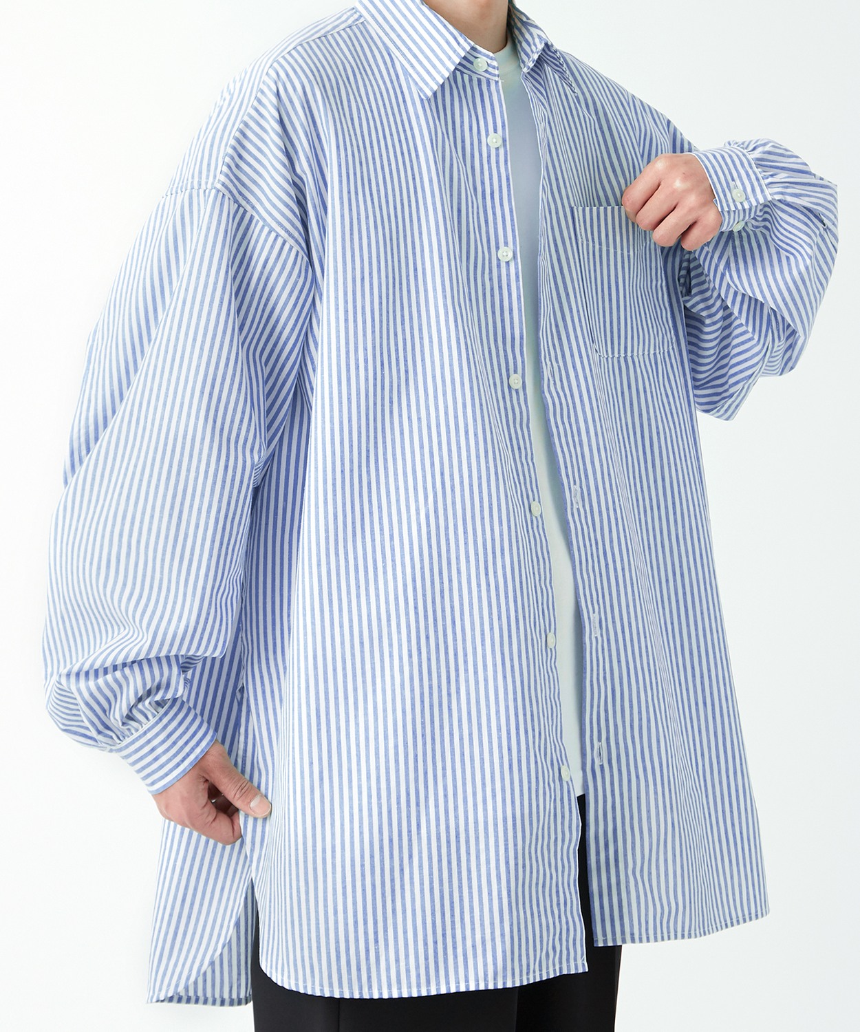 improves 長袖シャツ メンズ NULL ヌル ストライプ レギュラーカラー バルーンスリーブ シルエット オーバーサイズ ビッグサイズ ゆったり 大きいサイズ カジュアル ...