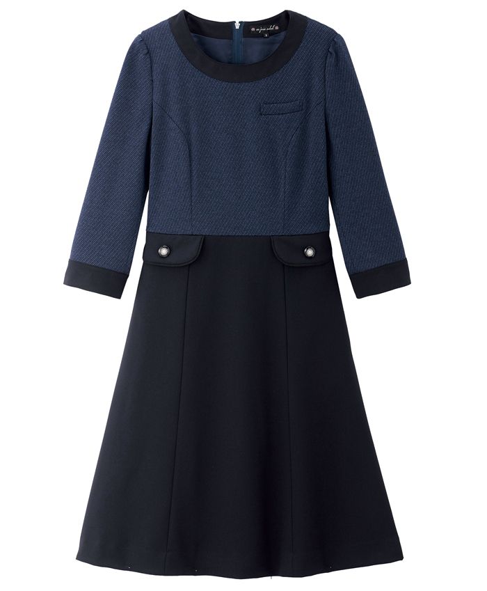 en joie アンジョア 七分袖 ワンピース 17号 19号 紺 ベージュ グレー