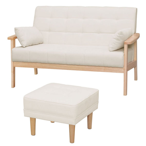 ソファセット ソファ 2人掛け オットマン アームクッション付き 天然木 コンパクト シンプルウッドフレームソファ アイリスオーヤマ ...