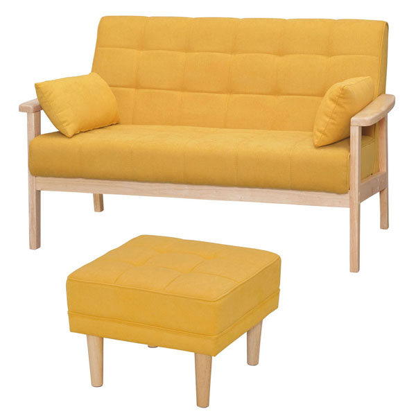 ソファセット ソファ 2人掛け オットマン アームクッション付き 天然木 コンパクト シンプルウッドフレームソファ アイリスオーヤマ ...