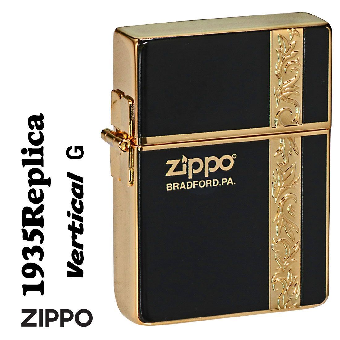 レプリカ クリスマス zippo ジッポーライター 1935 復刻レプリカ バーチカル アラベスク ブラック 金メッキ 1935VERG 角型 送料無料 ネコポス可 : JACKAL - 通販 ...