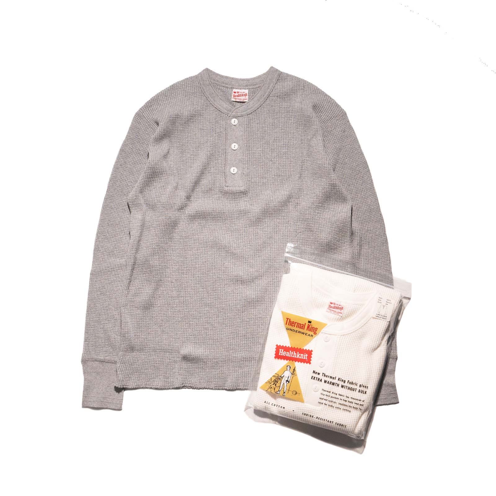 ヘルスニット Healthknit 52016 サーマルキング ワッフル ヘンリーネック 長袖 パッケージ入り ｜ メンズ M-XL ワッフル ...