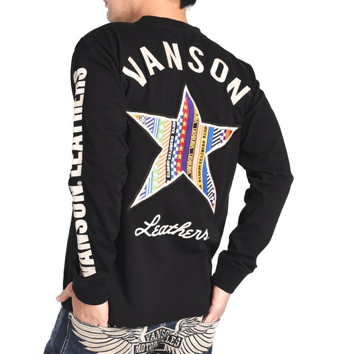 VANSON（バンソン） ロンT ワンスター 刺繍 昇華転写オーバルワッペン