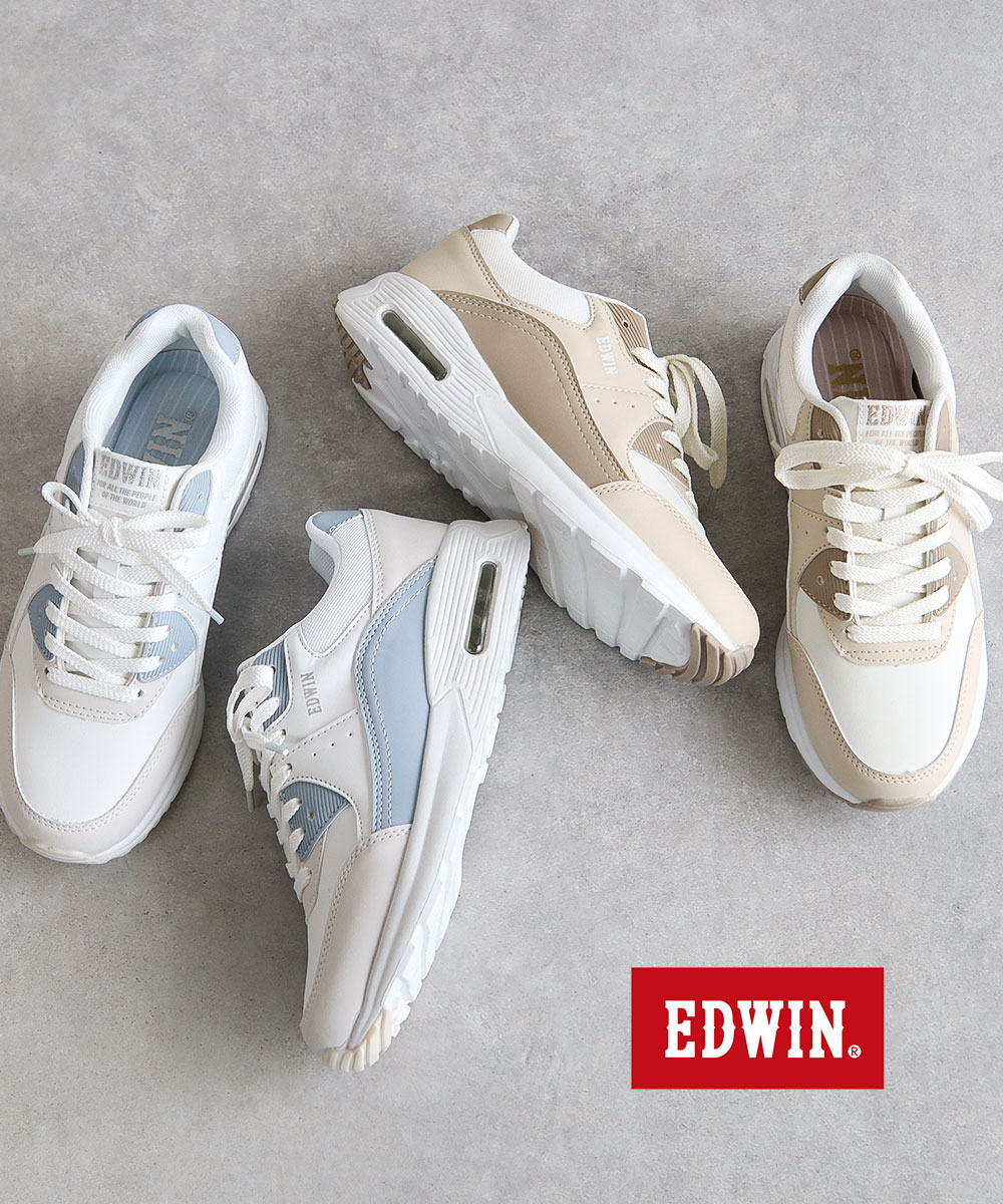 EDWIN エドウィン スニーカー レディース ローカット 厚底 エアーソール 軽量 履きやすい 靴 カジュアル ベージュ 白 ブルー 4654 : Jerico Yahoo!店 - 通販 ...