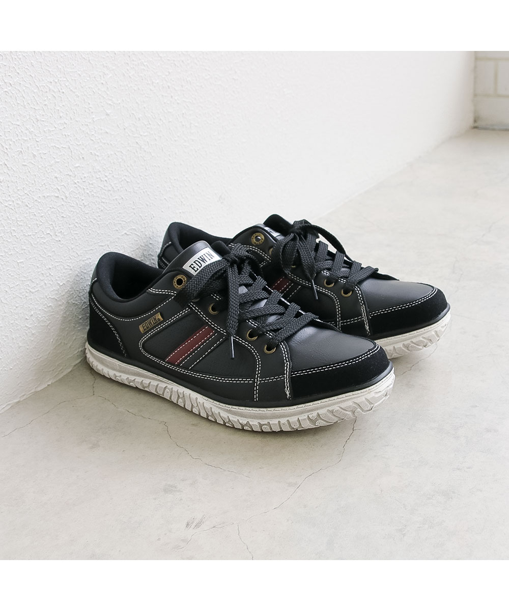 エドウィン スニーカー メンズ 防滑 幅広 ローカット 軽量 ゆったり ストレッチ クッションインソール edwin ブラック レッド 赤 7747 :edw-7747:Jerico ...