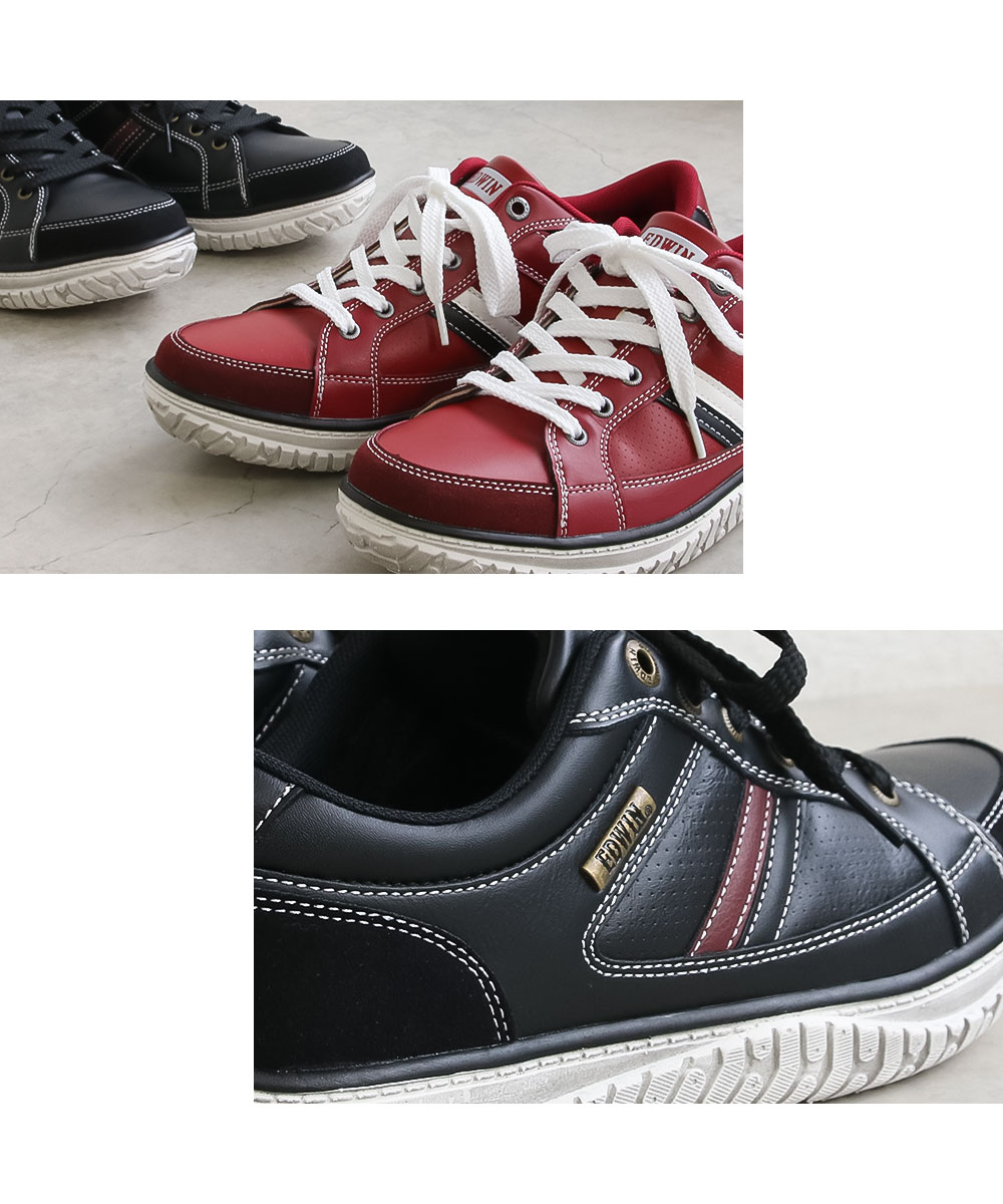 エドウィン スニーカー メンズ 防滑 幅広 ローカット 軽量 ゆったり ストレッチ クッションインソール edwin ブラック レッド 赤 7747 :edw-7747:Jerico ...