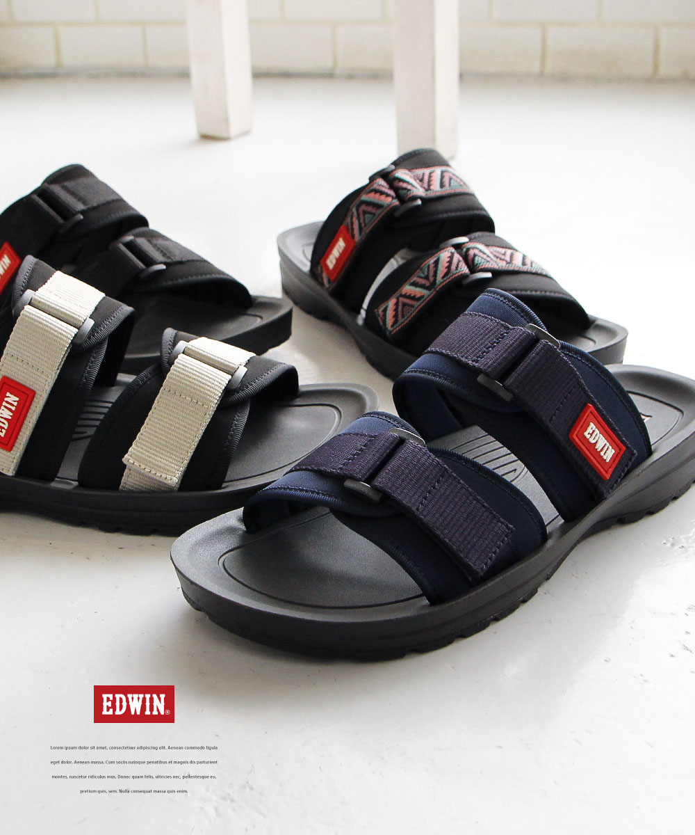 EDWIN エドウィン サンダル メンズ 靴 スポーツ スライド スリッパ つっかけ レジャー アウトドア キャンプ 黒 ブラック ネイビー 5102 : Jerico Yahoo!店 ...