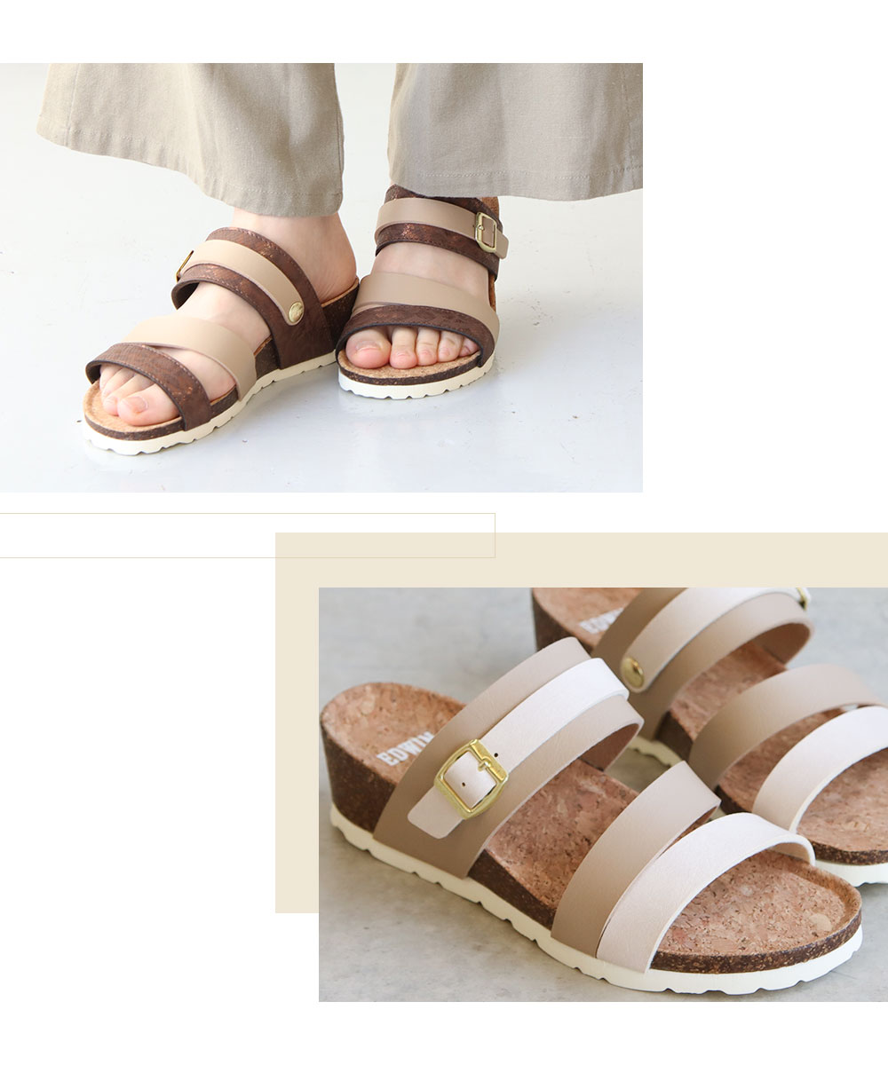 エドウィン コンフォートサンダル レディース アーチサポート ヒール4cm 疲れにくい レジャー アウトドア 天然コルク 黒 ブラック ベージュ ブラウン 6012 : ew-6012 ...