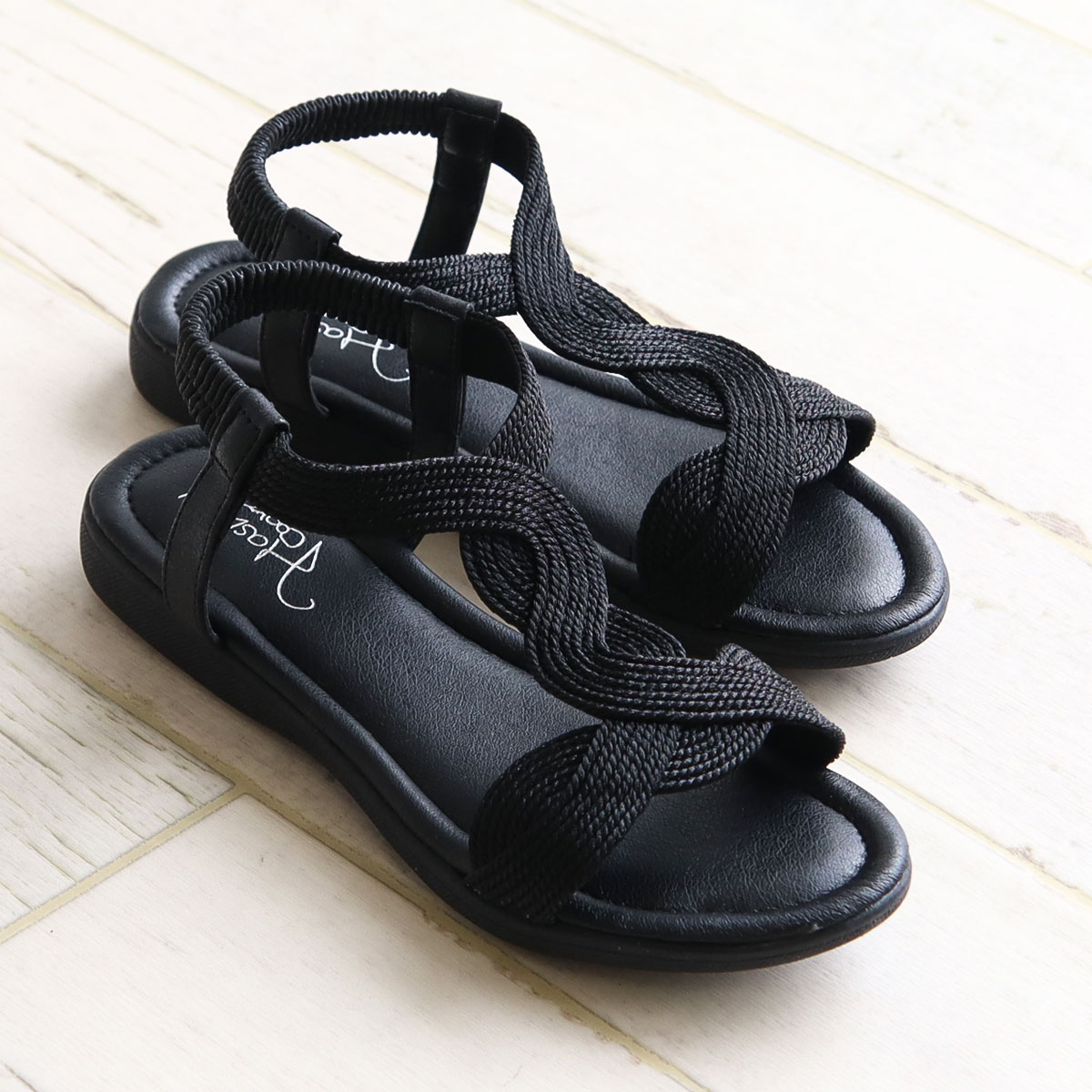 Hashed Coorde サンダル レディース 疲れない おしゃれ ストラップ 歩きやすい 痛くない シンプル カジュアル 黒 ブラック シルバー ゴールド hc4520 : Jerico ...