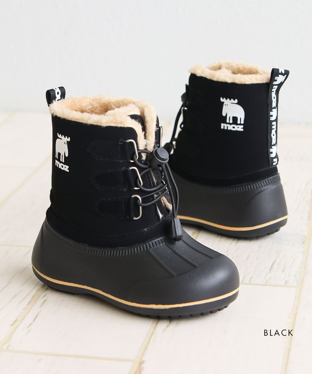 moz（モズ） スノーブーツ キッズ 防水 ショートブーツ 黒 ブーツ 女の子 男の子 ウィンターブーツ 防寒ブーツ ビーンブーツ レインブーツ レインシューズ 8212 : Jerico ...