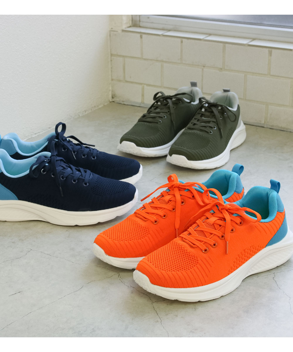 ニットシューズ スニーカー ローカット メンズ 撥水加工 幅広 軽量 ニット カジュアル ウォーキング ブラック ネイビー カーキ オレンジ 007 :start-lg-007:Jerico ...