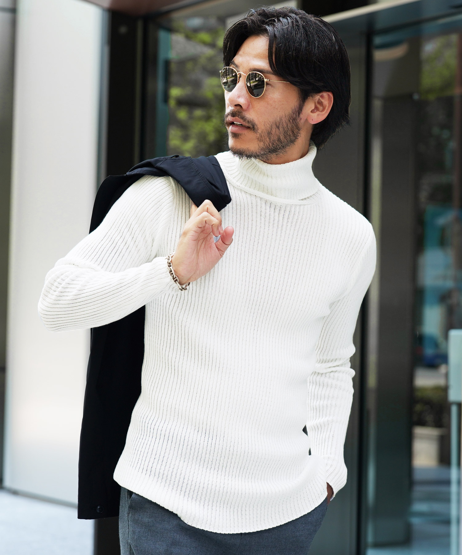 ニット セーター メンズ トップス リブニット テレコ編み 綿タッチ 選べる3タイプ Vネック モックネック タートルネック ハイネック 長袖 ...