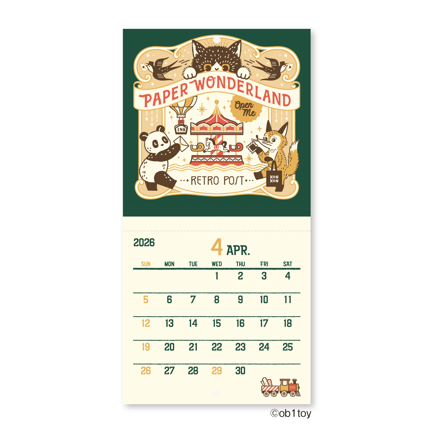 新日本カレンダー カレンダー 2026年 壁掛け オビワン ミニ壁掛け NK4060 2026年版 小さい ミニサイズ ob1toy おしゃれ イラスト デザイン レトロ レトロ郵便 サーカス ...