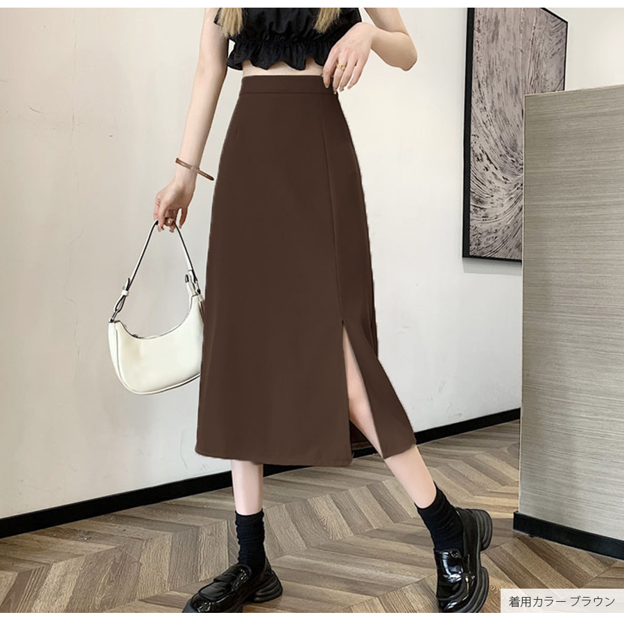 スリットスカート 美脚 ハイウエスト サイドスリット タイトスカート オフィスカジュアル 韓国ファッションブラック ブラウン アイボリー S M L JOCOSA 9135 :9135 ...