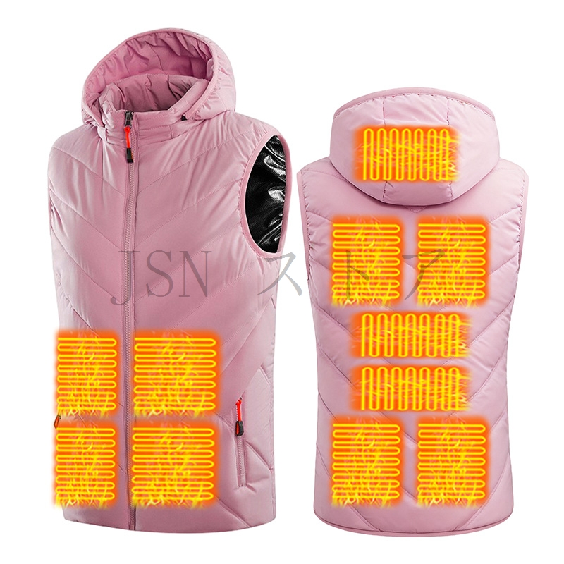 電熱ベスト レディース フード付き 11箇所発熱 隠しボタン 10000mAh