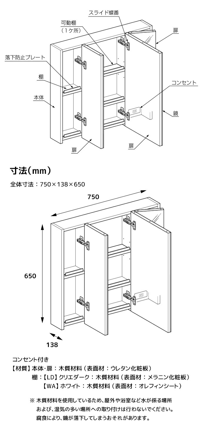 LIXIL ミラーキャビネット TSF-D124PR/ 750×138×650 コンセント付き 幅750mm 高さ650mm 化粧鏡 : じゅうせつひるず.com - 通販 - Yahoo ...