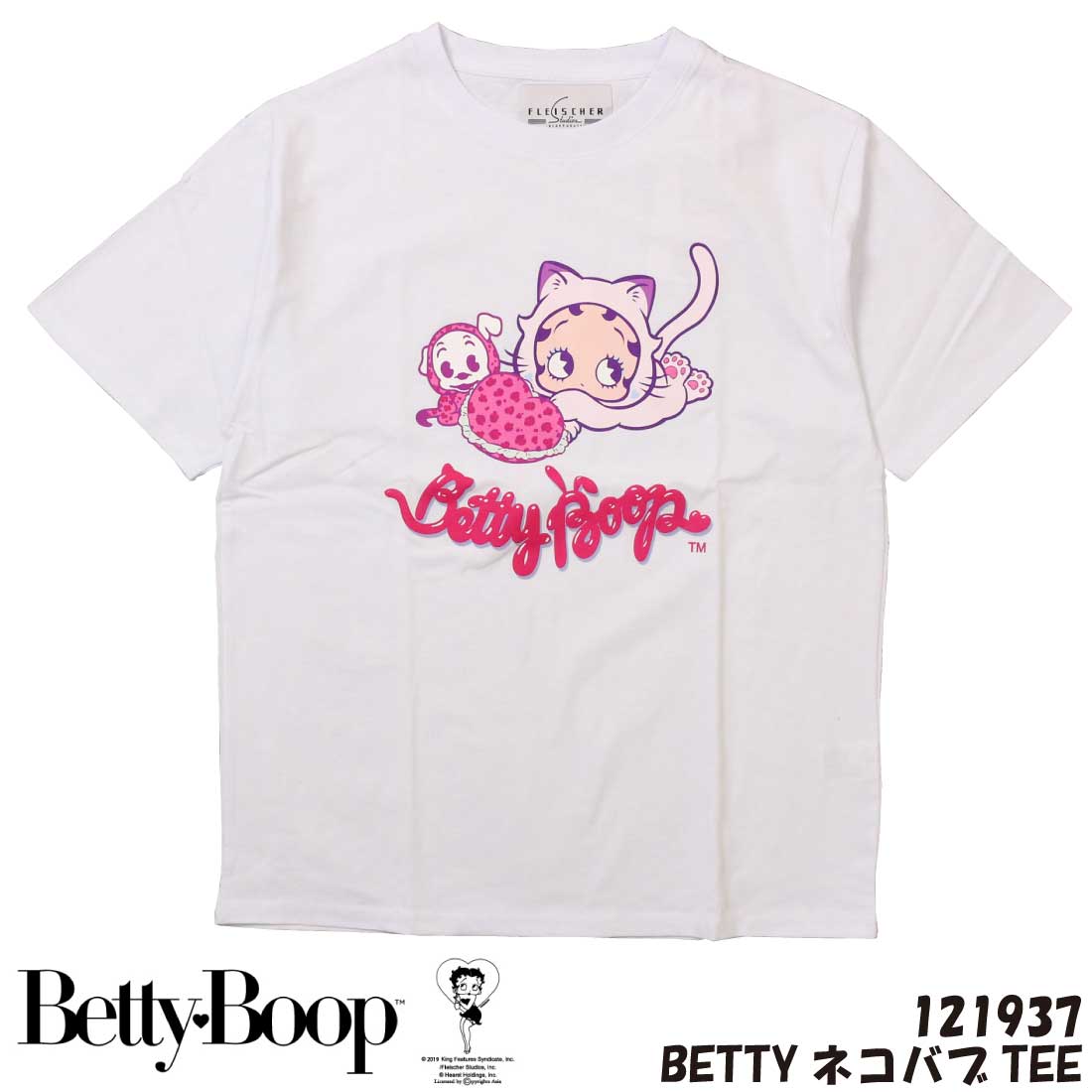 メール便発送 Betty Boop ベティブープ 半袖 Tシャツ 121937 プリント ベティーちゃん ネコバブ ロゴ クルーネック ...