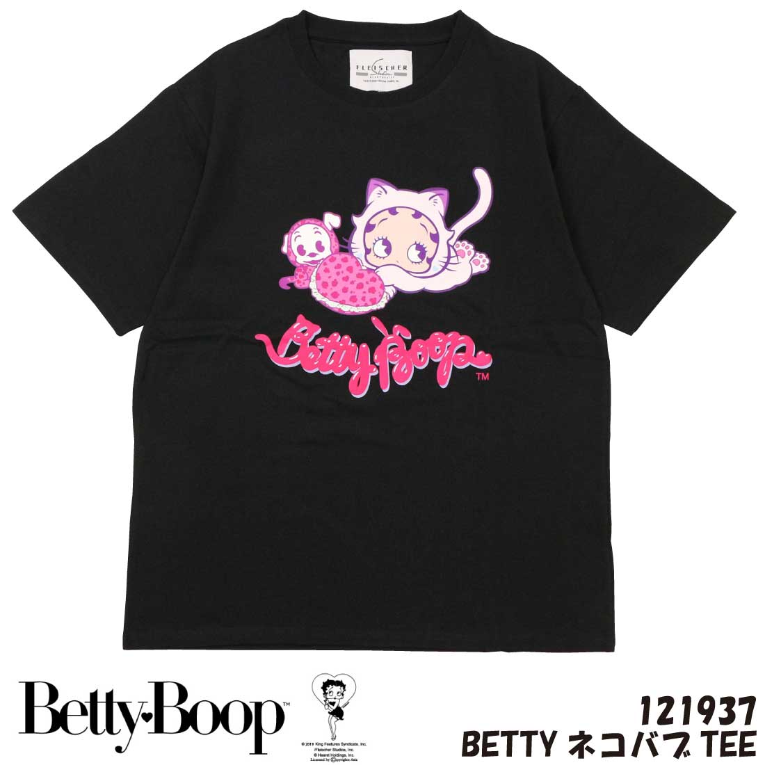 メール便発送 Betty Boop ベティブープ 半袖 Tシャツ 121937 プリント ベティーちゃん ネコバブ ロゴ クルーネック ...