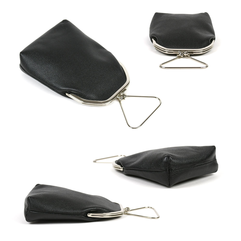 がま口バッグ 持ち手付き 1/2HALF 日本製 シュリンクレザー 本革