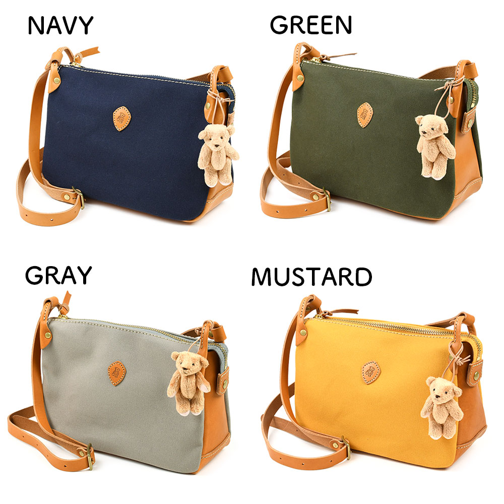 ショルダーバッグ キャンバス M 日本製 バニラベア レディース B5 斜めがけ ファスナー開閉 使いやすい 無地 Vanilla Bear くまキーホルダー ボトルホルダー : かばんやさん ...